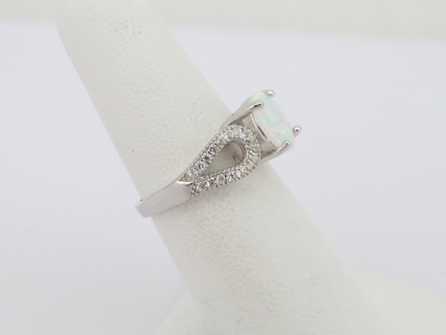 Vintage Sterling Silver White Opal & White Topaz Pave Ring | Etsy