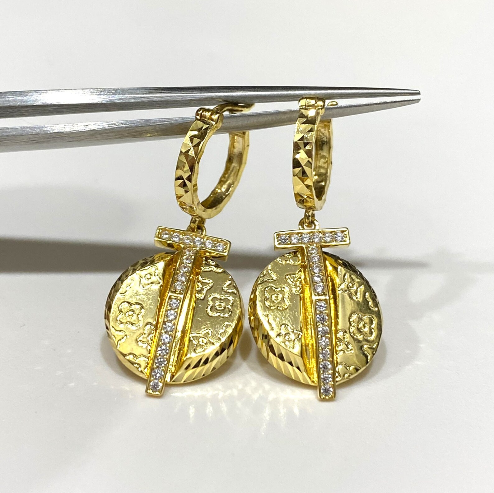 Vintage 15K 610 Solid Yellow Gold White Topaz Dangle Earrings. - Etsy