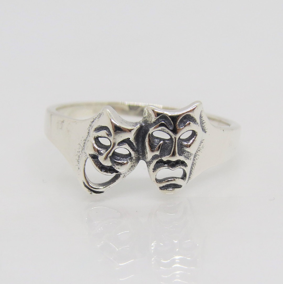 Vintage Sterling Silver Happy Sad Face Ring Size 8 - Etsy