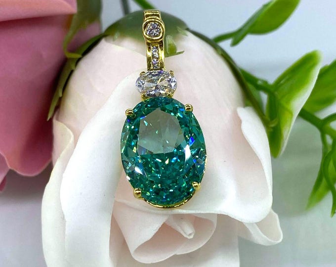 Vintage 15K 610 Solid Gold Green Tourmaline & White Topaz Pendant. - Etsy