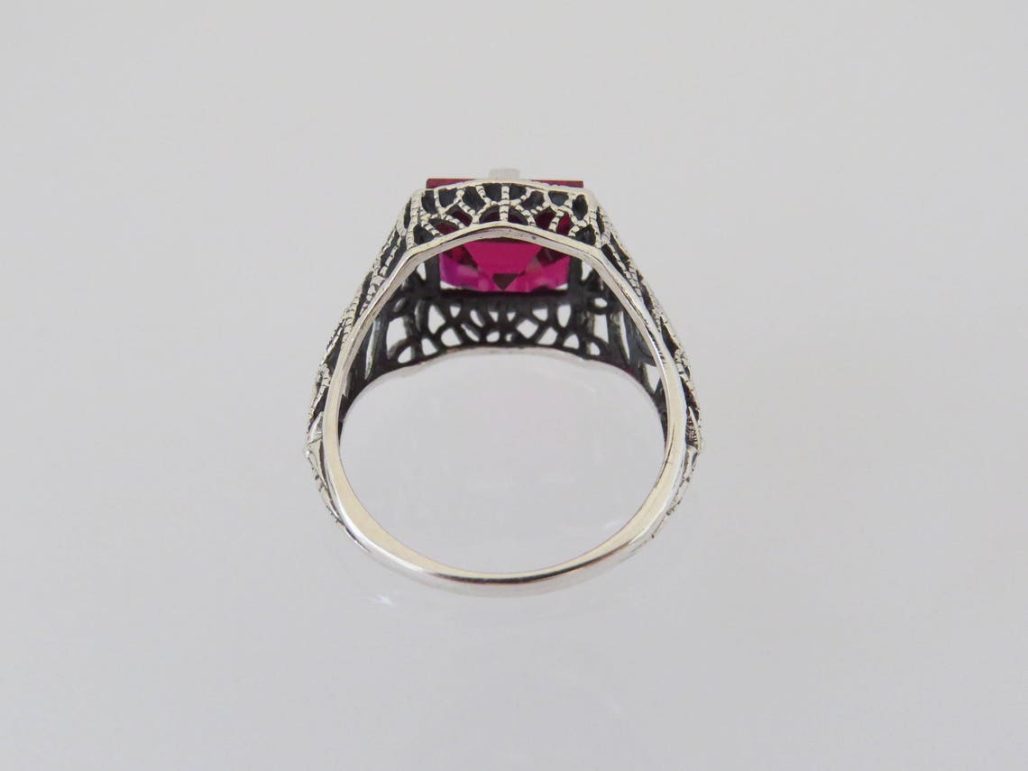 Vintage Sterling Silver Ruby Filigree Ring Size 9 - Etsy