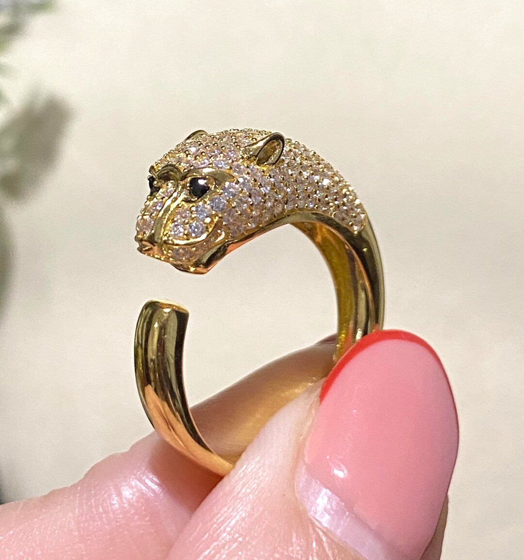 Vintage 15K 610 Solid Gold Black Sapphire & White Topaz Panther, Jaguar ...