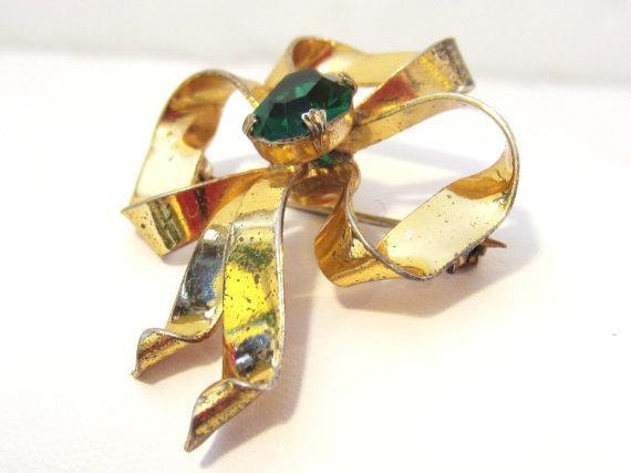 Vintage Art Deco Sterling Silver Gold Tone With Green Stone - Etsy