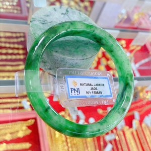 Vintage Translucent Natural Green & Black Jadeite Jade Bangle Bracelet ...