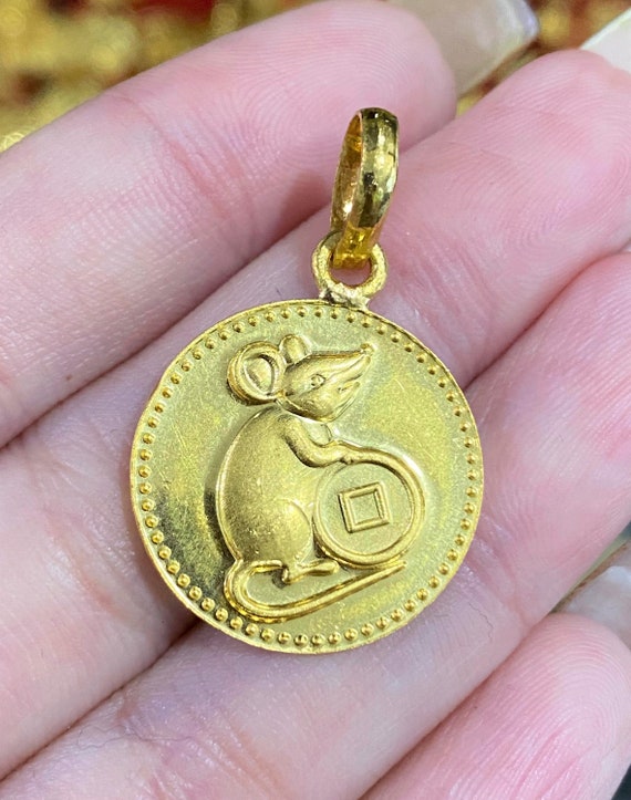 9999 Pure Gold Zodiac Animal Sign Rat Pendant. - Gem