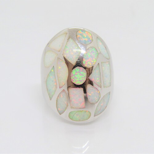 Vintage Sterling Silver Fire Opal Geometric Dome Ring Size 8 - Etsy