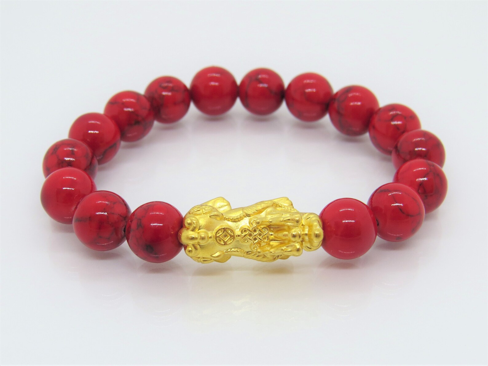Vintage 24K 9999 Yellow Gold Pixiu With Red Turquoise Bead - Etsy