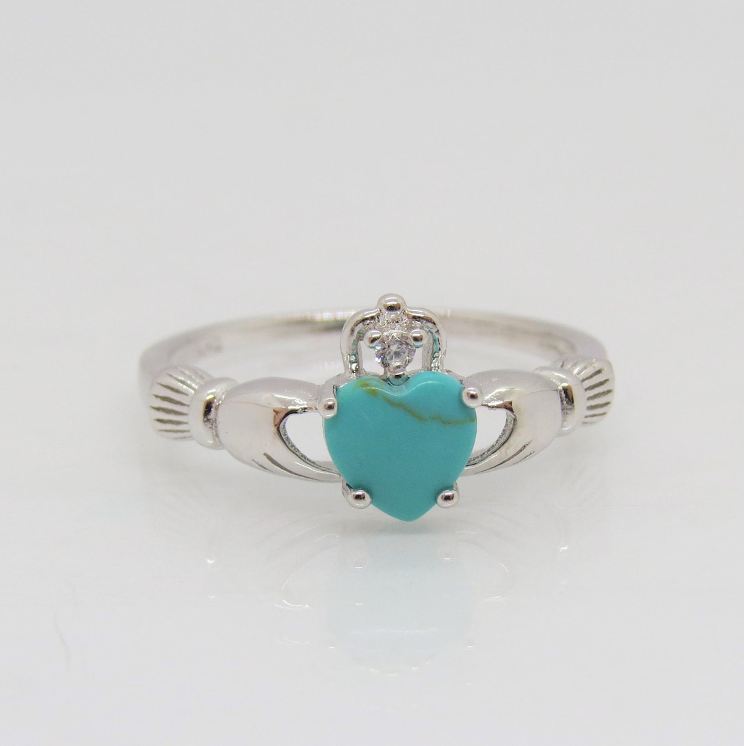 Vintage Claddagh Sterling Silver Turquoise & White Topaz Ring Size 7 - Etsy
