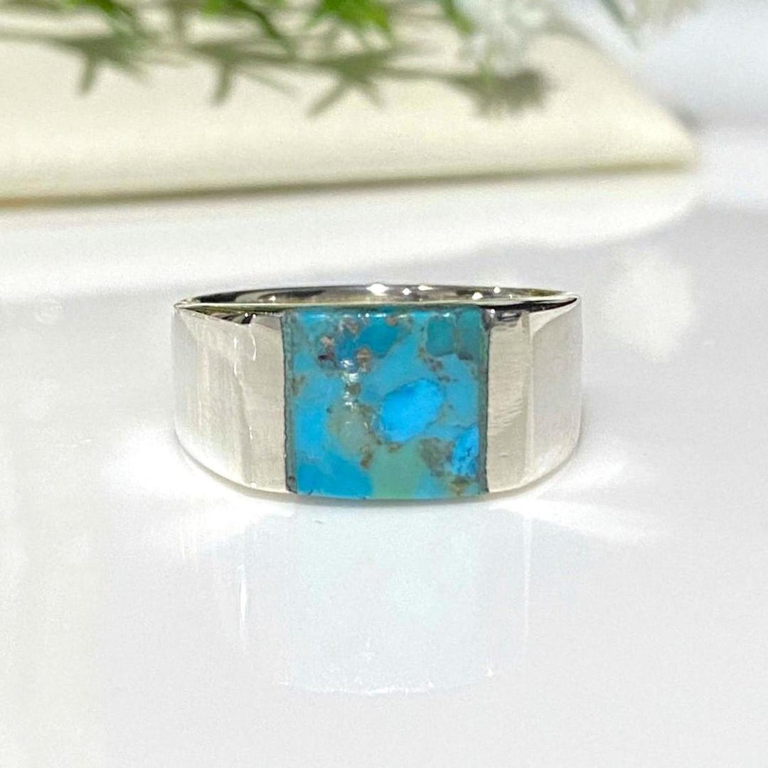 Sterling Silver Turquoise Band Ring. - Etsy