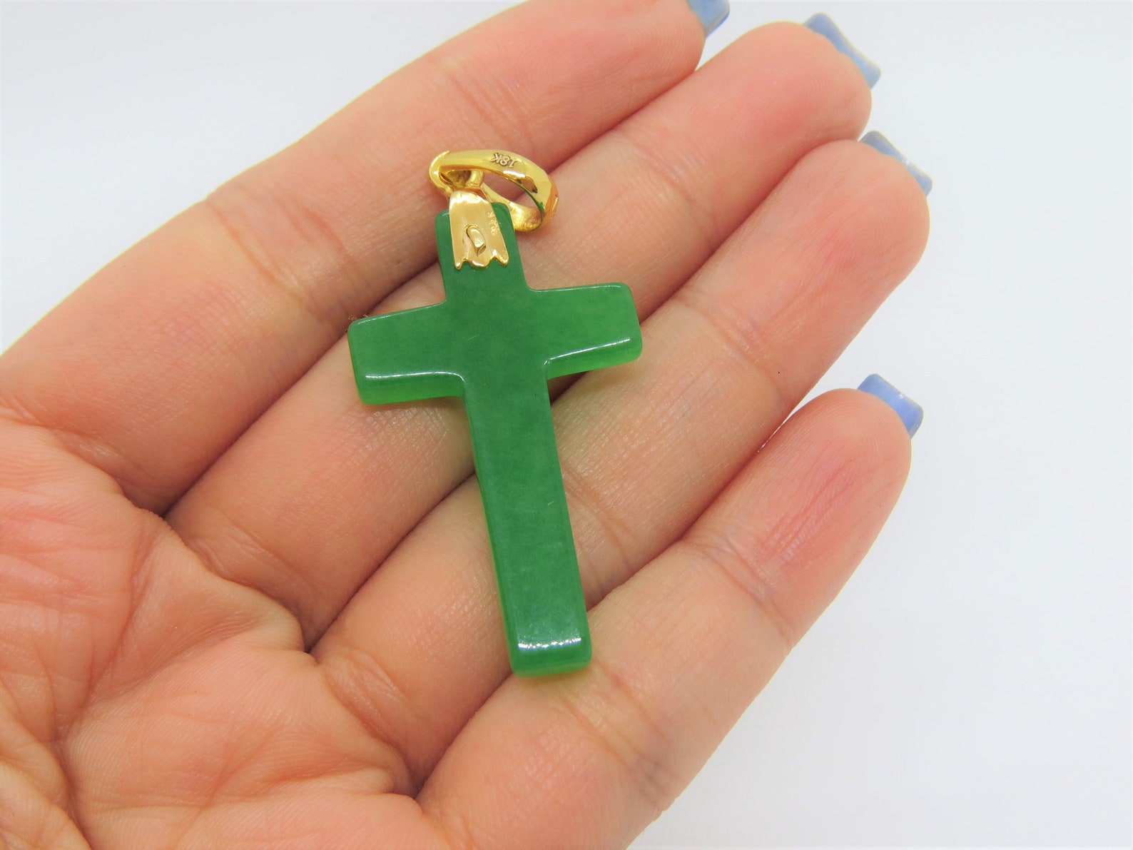 Vintage 18K Solid Yellow Gold Apple Green Jadeite Jade Cross | Etsy