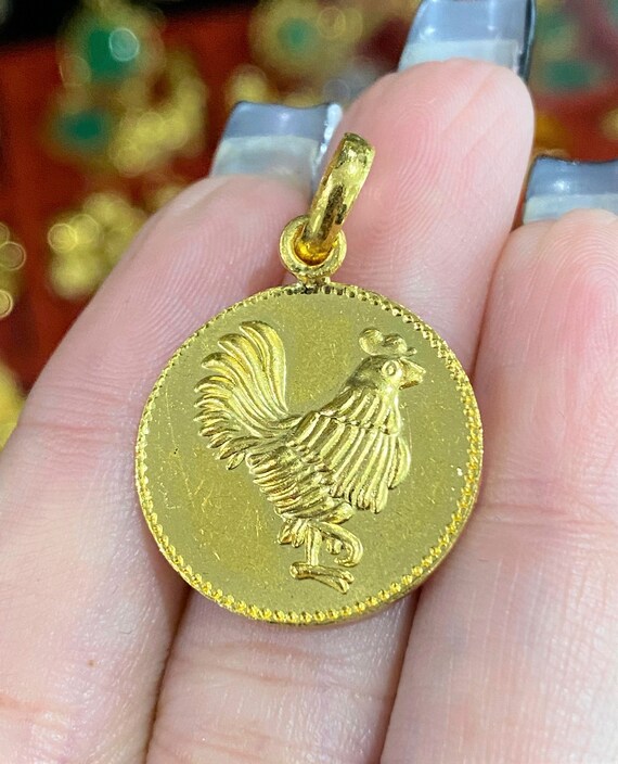 Vintage 24K 9999 Pure Gold Rooster Medal Pendant. - Gem