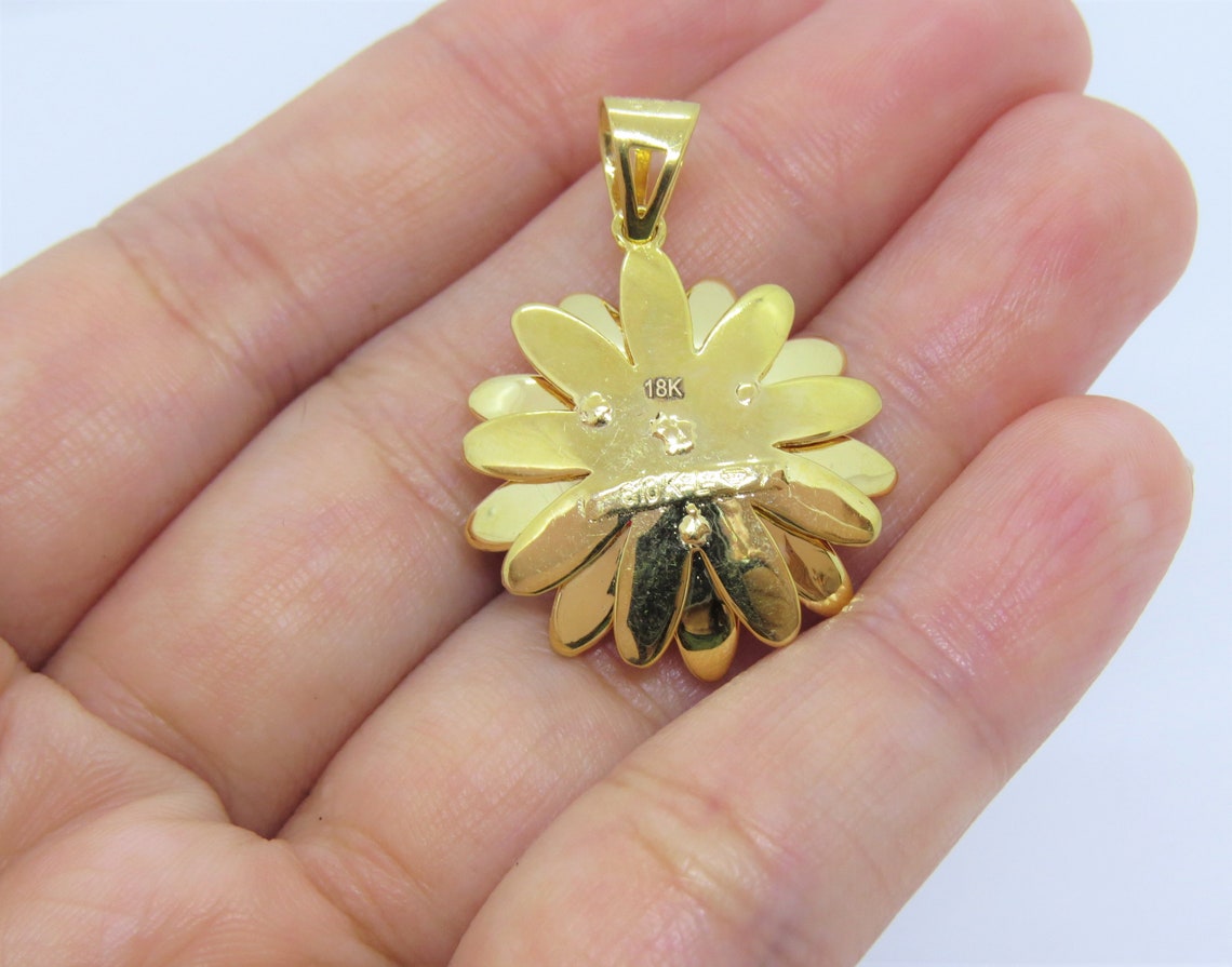 18K Solid Yellow Gold Red Enamel Floral Flower Vintage Pendant - Etsy