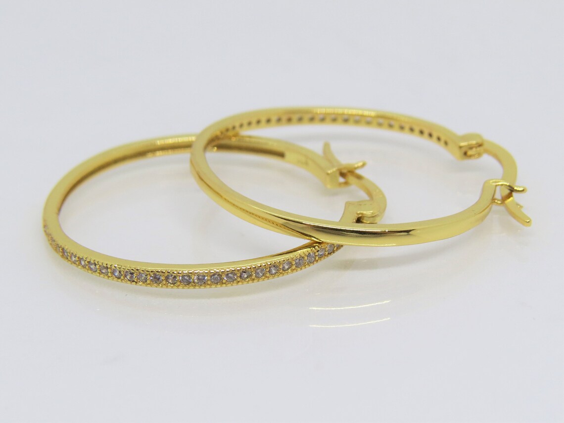 Vintage Sterling Silver 14K Gold Plate White Topaz Hoop - Etsy