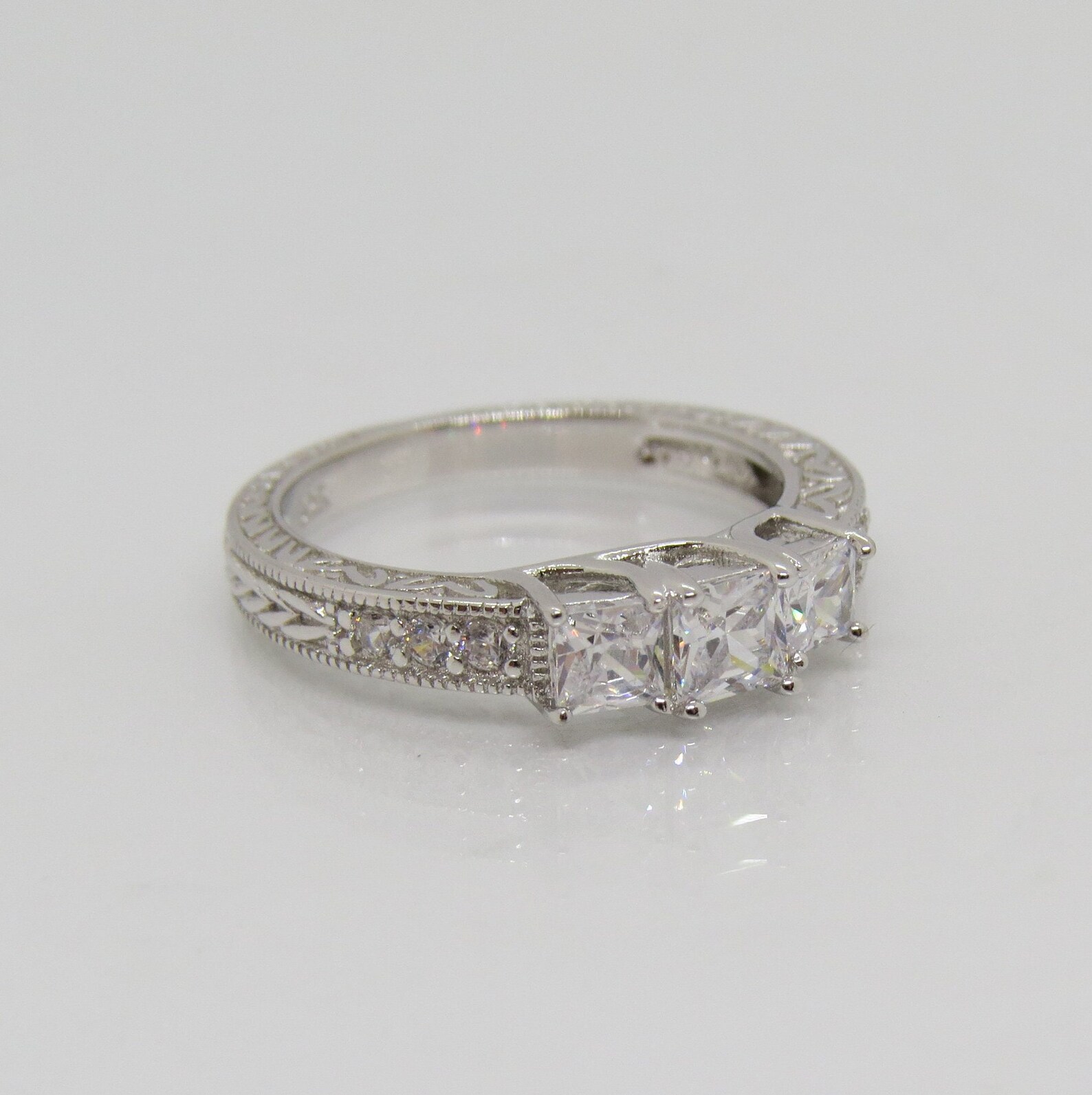 Vintage Sterling Silver Princess Cut White Topaz Wedding Engagement ...