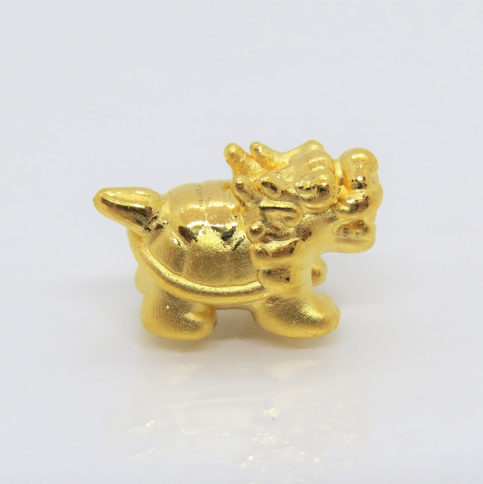 Vintage Pure 24K 9999 Gold Dragon Turtle Charm Bead Pendant Make for ...