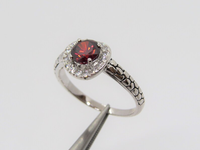 Vintage Sterling Silver Round Cut Garnet & White Topaz Ring - Etsy