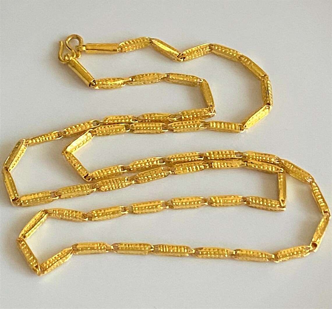 Vintage 24K 980 Pure Gold Bamboo Link Chain Necklace | Etsy