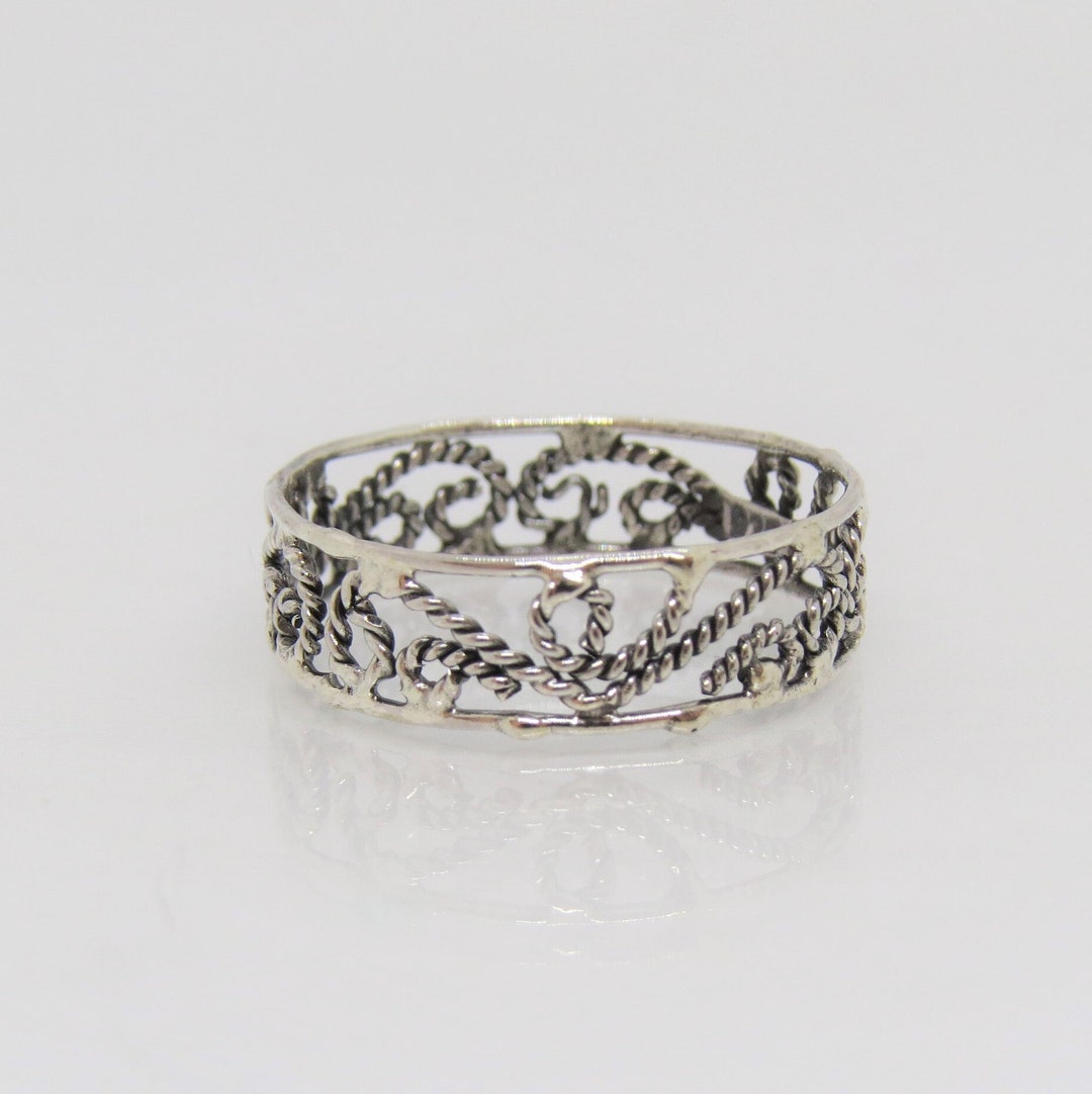 Sterling Silver Filigree Band Ring Size 8 - Etsy