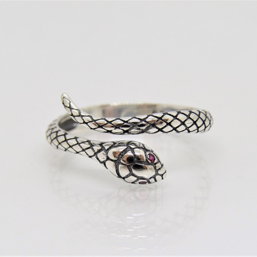 Sterling Silver Snake Ruby Eyes Ring Size 8 - Etsy