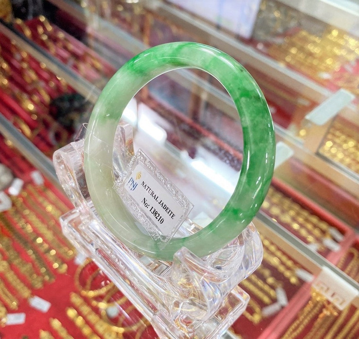 Translucent Natural Green White Jadeite Jade Vintage Bangle - Etsy