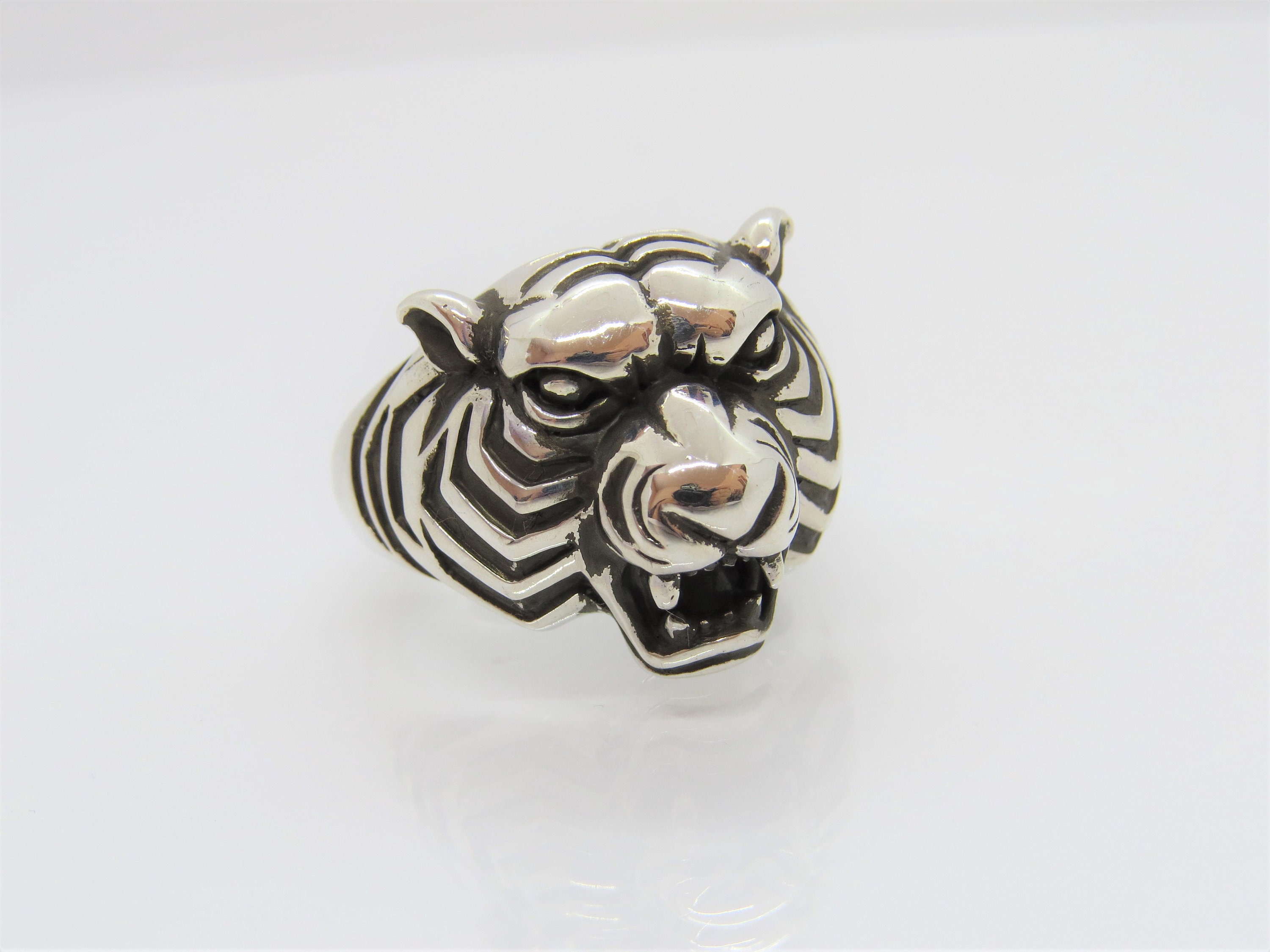 Vintage Sterling Silver Tiger Head Men's Ring Size 9 | Etsy