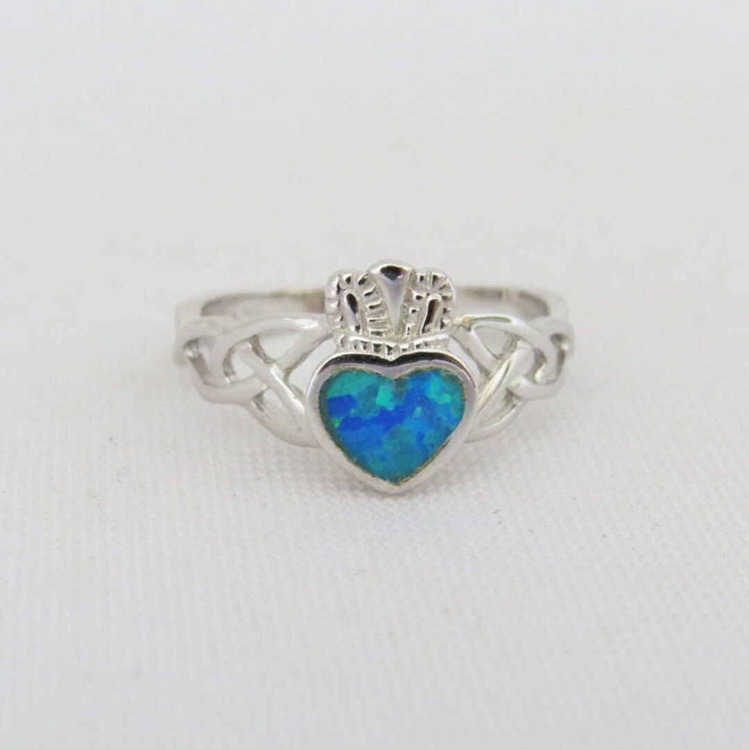 Vintage Claddagh Sterling Silver Blue Opal Ring Size 9 - Etsy