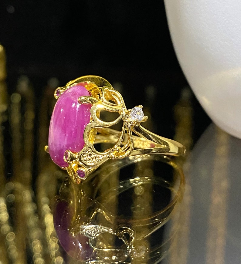 Vintage 15K 610 Solid Yellow Gold Natural Ruby & White Topaz Frog Ring ...
