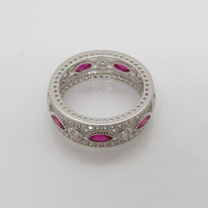 Vintage Sterling Silver Ruby & White Topaz Band Ring Size 8 - Etsy