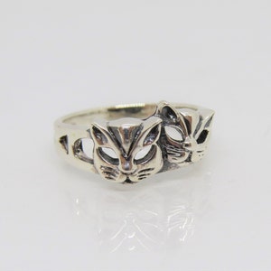 Vintage Sterling Silver Two Cat Face Ring Size 8 - Etsy