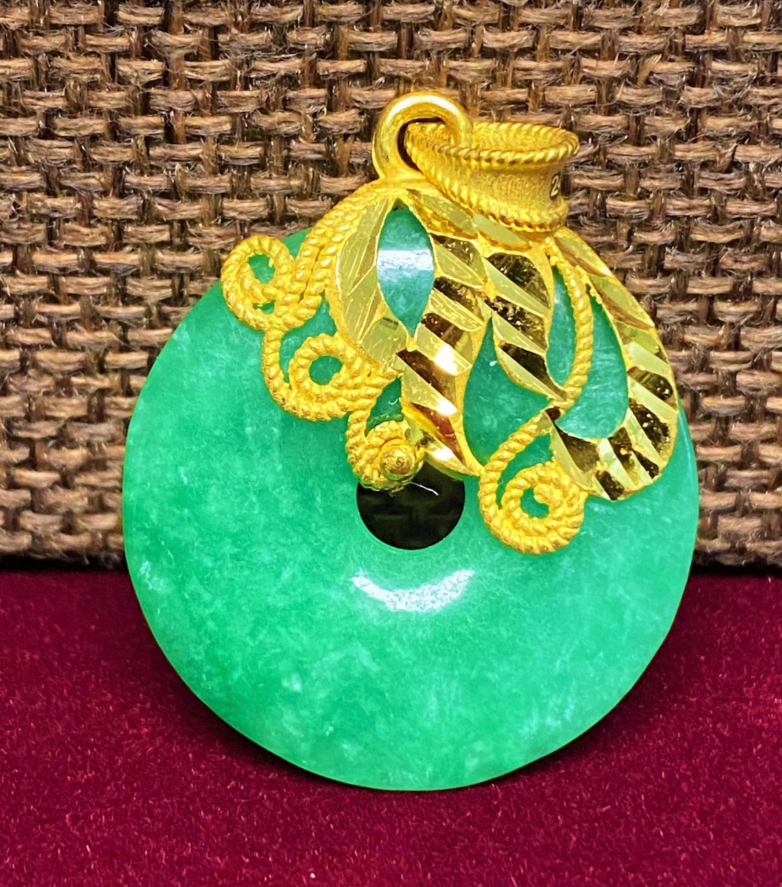 Vintage 24K Solid Pure Gold Green Jadeite Jade Donut Circle - Etsy