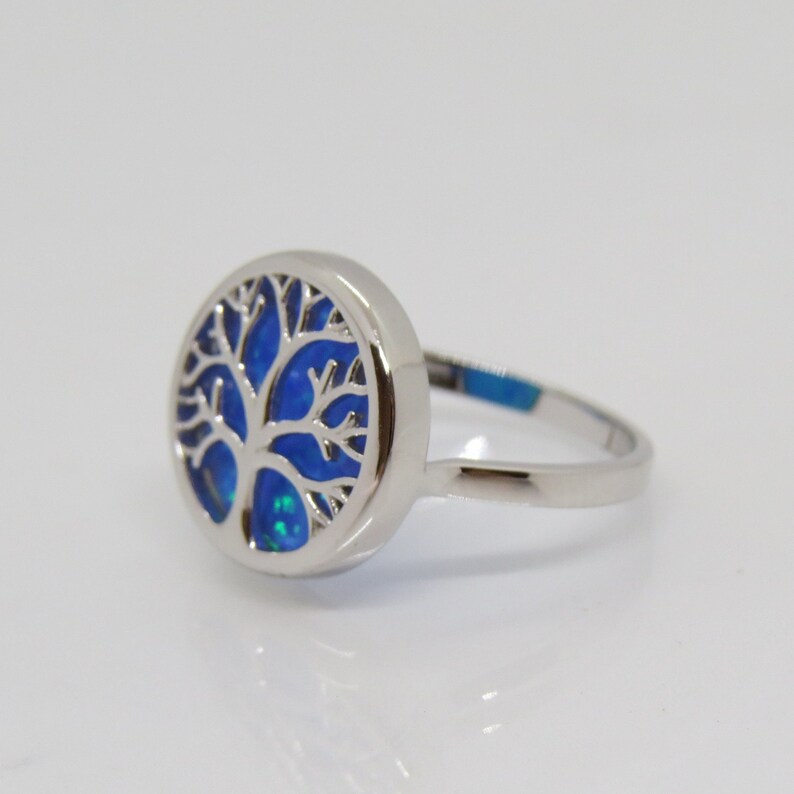Vintage Sterling Silver Blue Opal Tree of Life Dome Ring Size 8 - Etsy