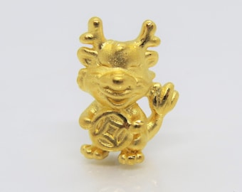 Vintage Pure 24K 9999 Gold Dragon Turtle Charm Bead Pendant Make for ...