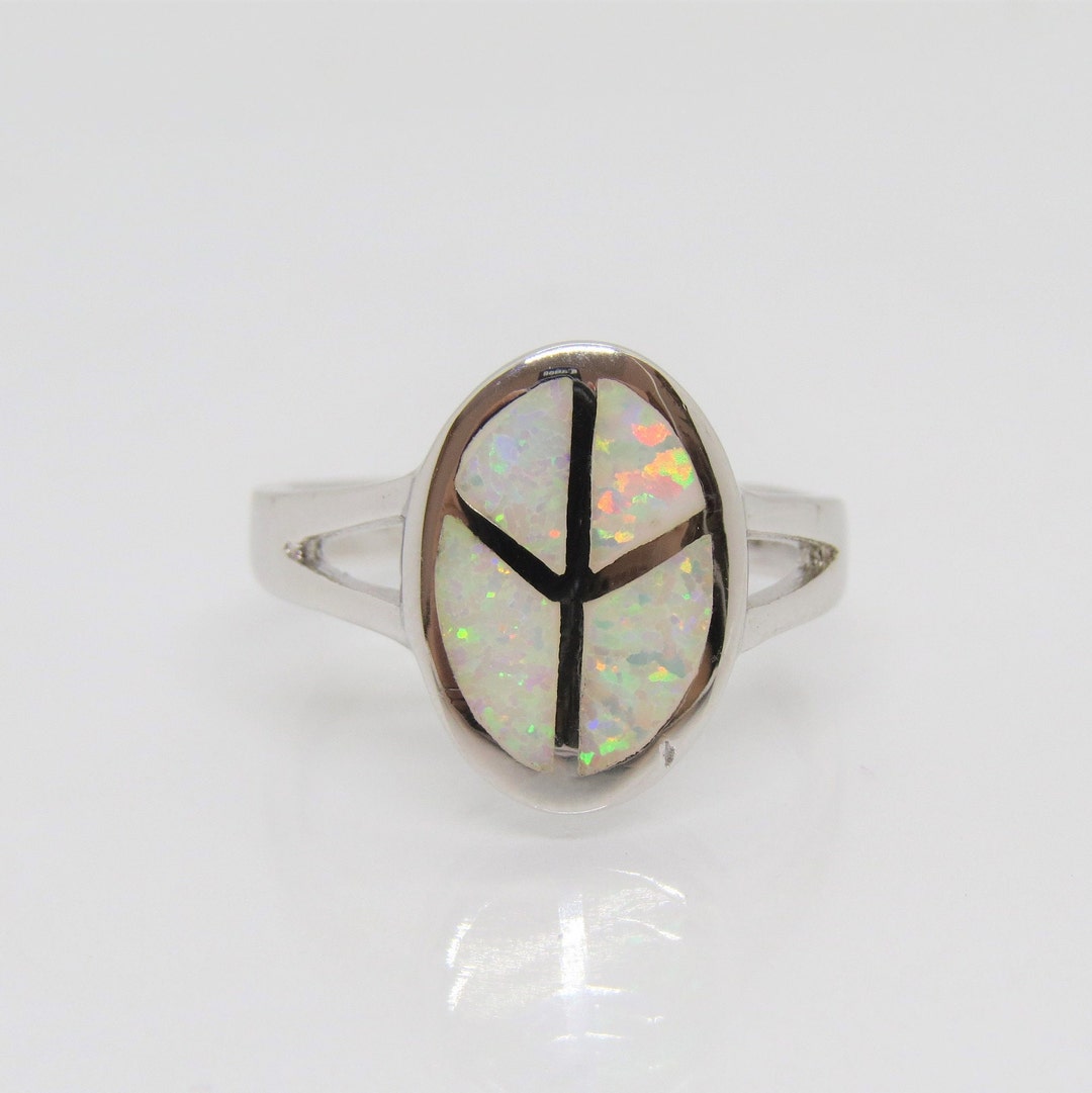 Vintage Sterling Silver White Opal Peace Sign Ring Size 8 - Etsy