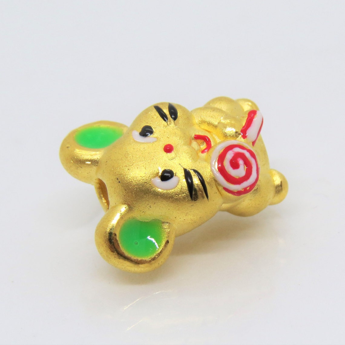 Vintage Pure 24K 9999 Gold Enamel Mouse Rat Charm Bead Pendant Make for ...