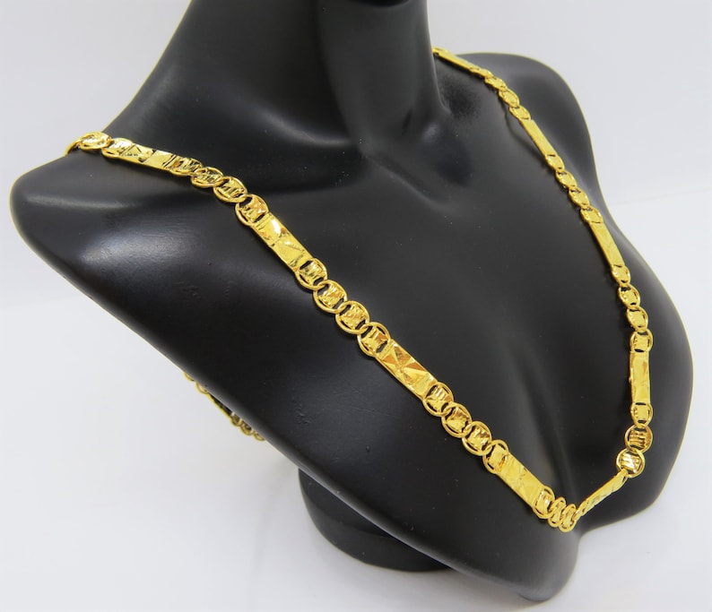 Vintage 24K 980 Solid Yellow Gold Diamond Cut Flat Link Chain Necklace ...
