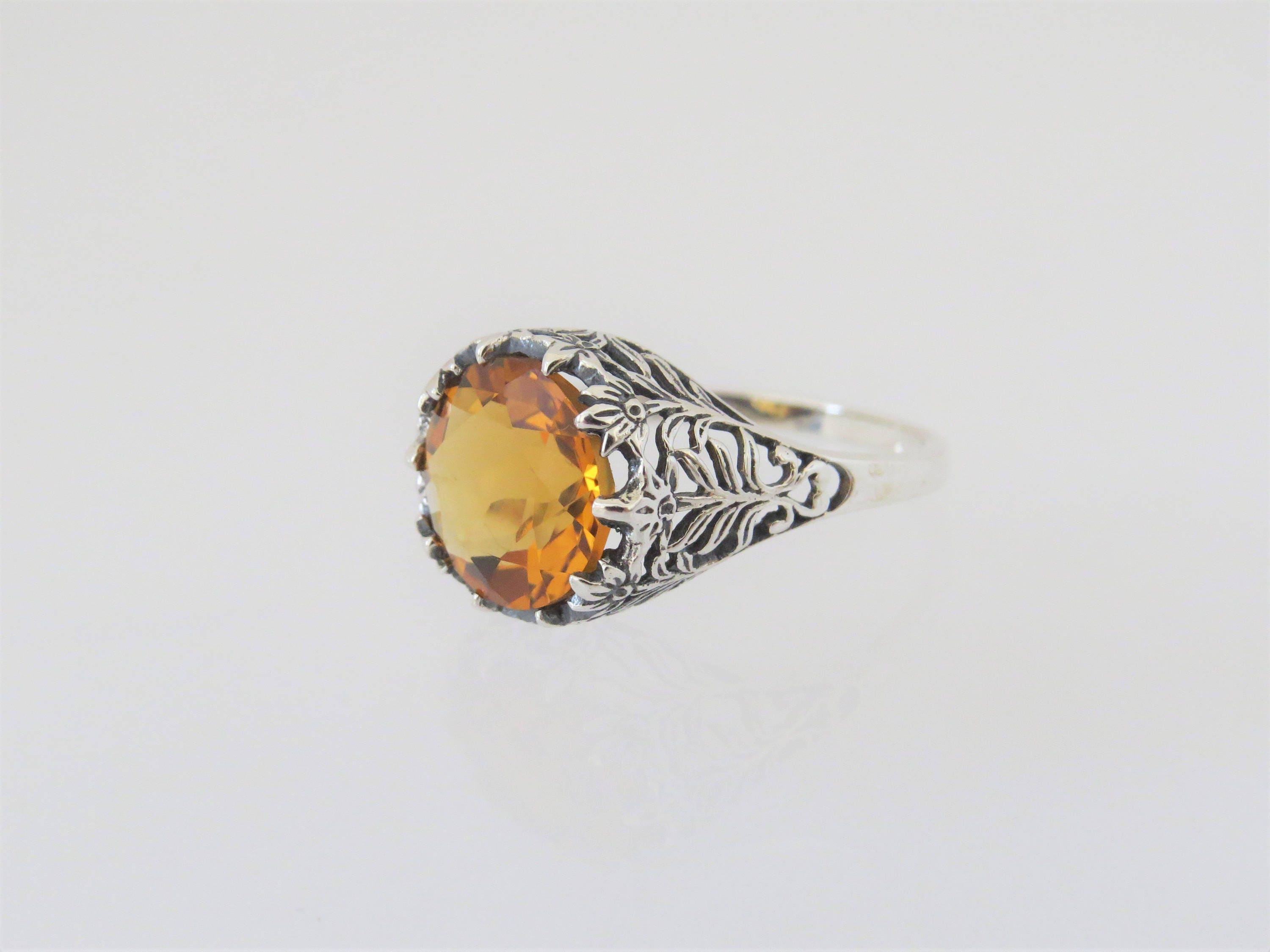 Vintage Sterling Silver Round cut Yellow Citrine Filigree Ring | Etsy