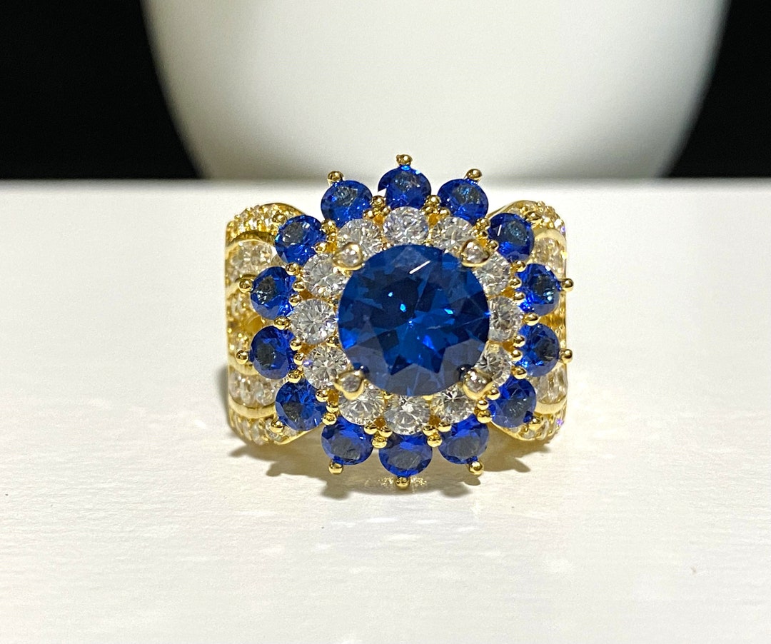 Vintage 15K 610 Solid Gold Blue Sapphire & White Topaz Ring Size 8 - Etsy