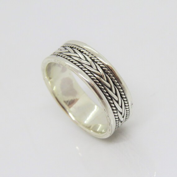 Vintage Bali Sterling Silver Twisted Rope Band Ring. - Gem