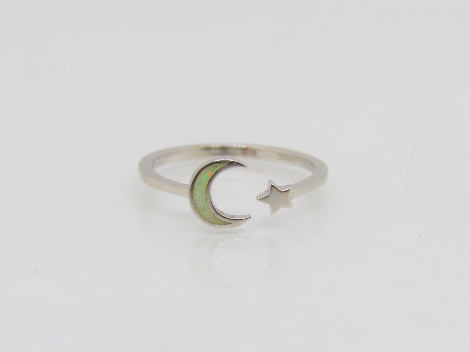 Vintage Sterling Silver Fire Opal Moon & Star Ring Size 7 | Etsy