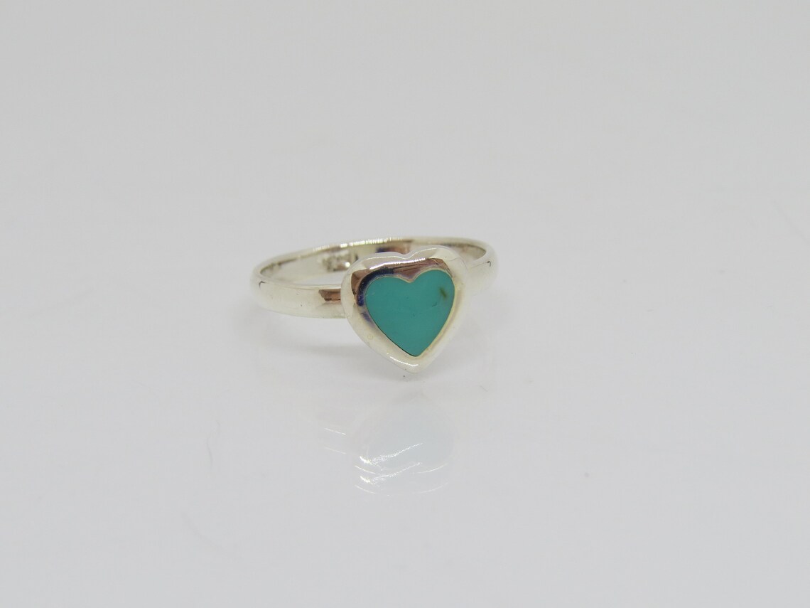 Vintage Sterling Silver Turquoise Heart Ring Size 8 - Etsy