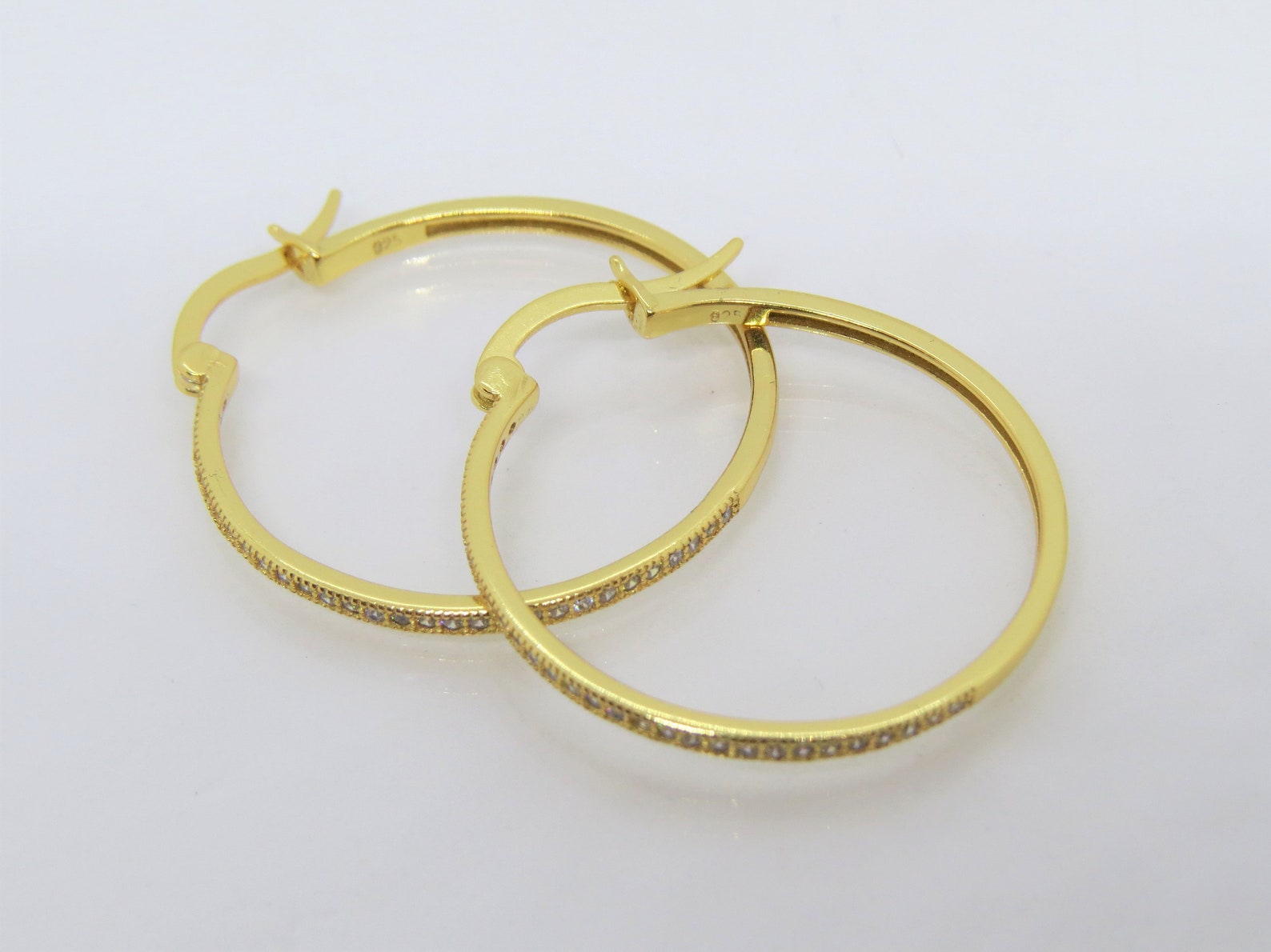 Vintage Sterling Silver 14K Gold Plate White Topaz Hoop - Etsy