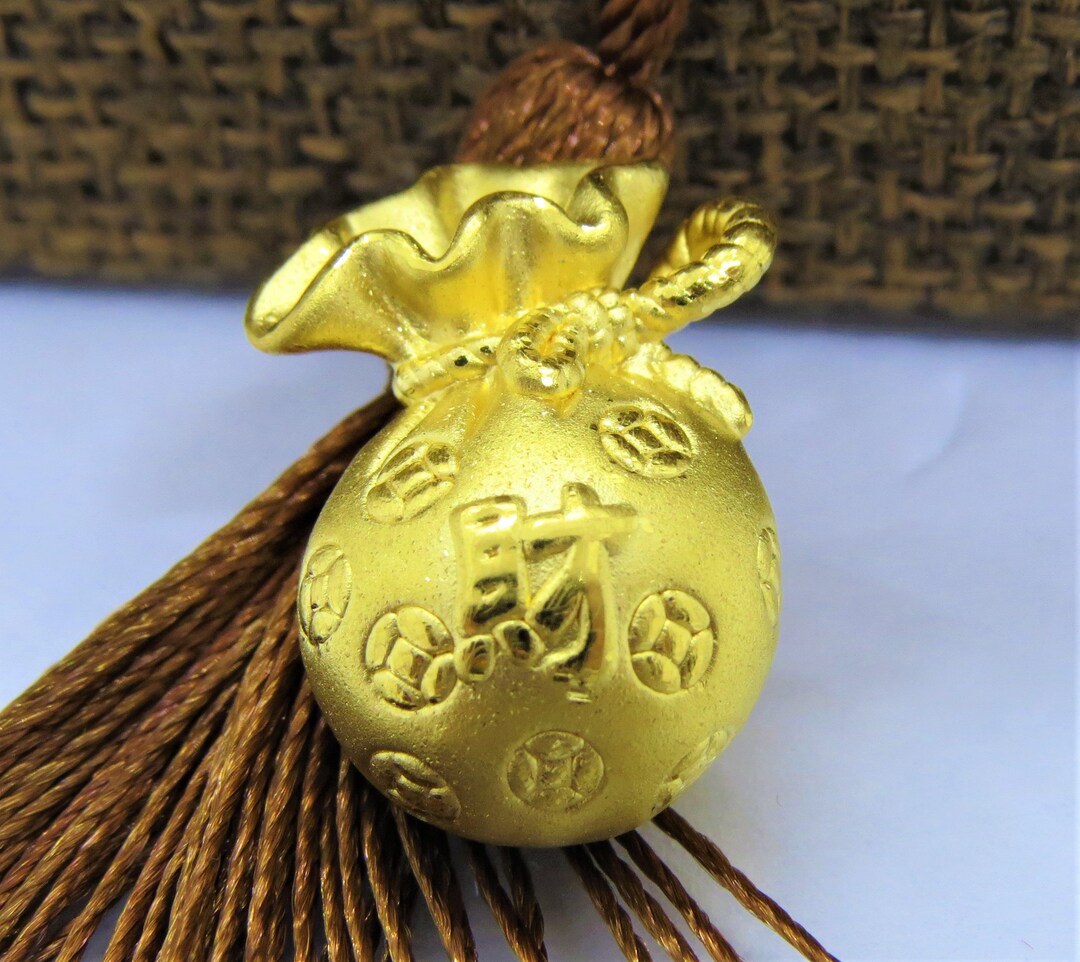 24k 999 Pure Gold 3D Luck Money Bag Vintage Pendant - Etsy