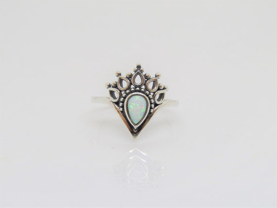 Vintage Sterling Silver White Opal Crown Ring Size 5 | Etsy