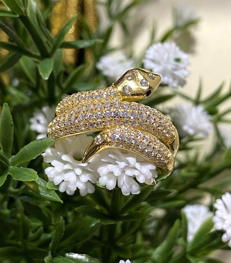 Vintage 15K 610 Solid Gold White Topaz & Black Sapphire Eye's Snake ...