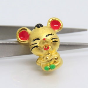 Vintage Pure 24K 9999 Gold Enamel Mouse Rat Charm Bead Pendant Make for ...