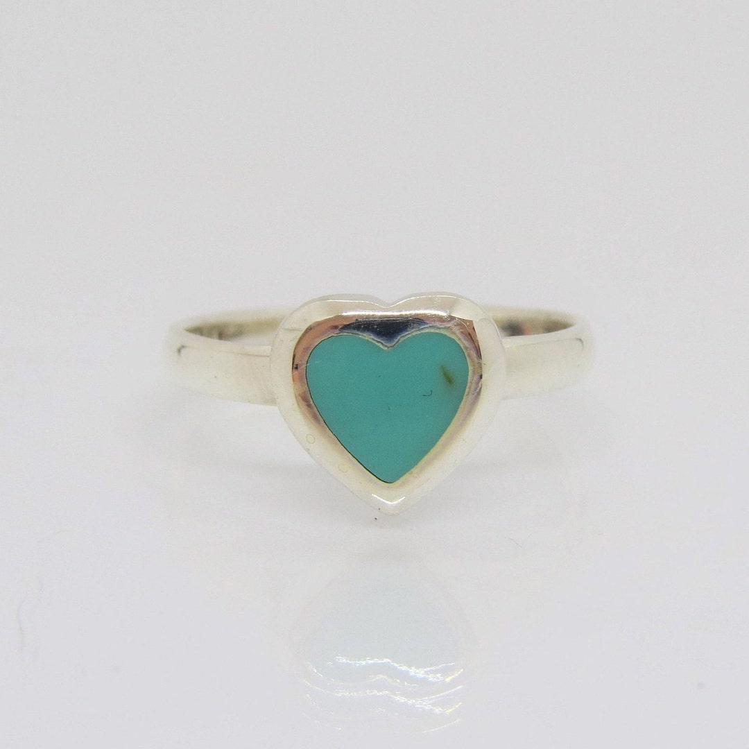 Vintage Sterling Silver Turquoise Heart Ring Size 6 - Etsy