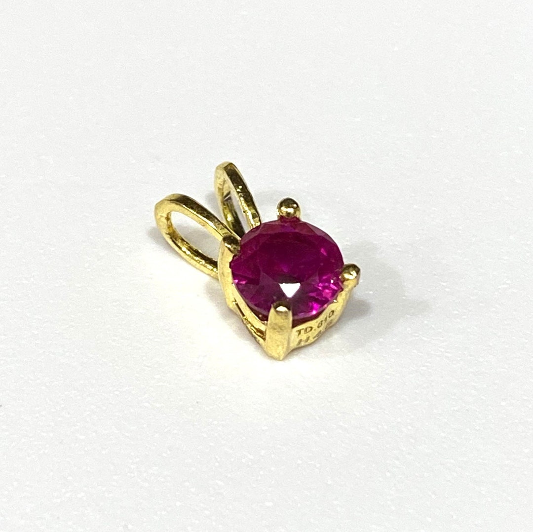 Vintage 18K Solid Gold Round Cut Ruby Tiny Pendant. 5MM - Etsy