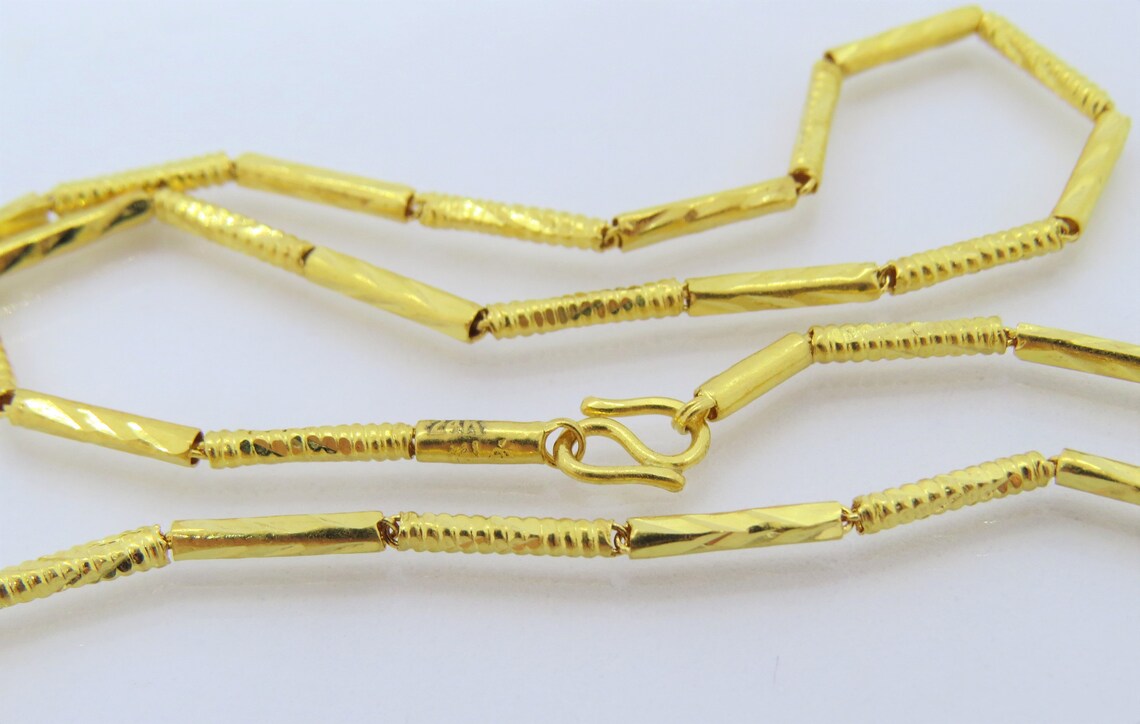Vintage 24K 980 Pure Gold Bamboo Link Chain Necklace - Etsy