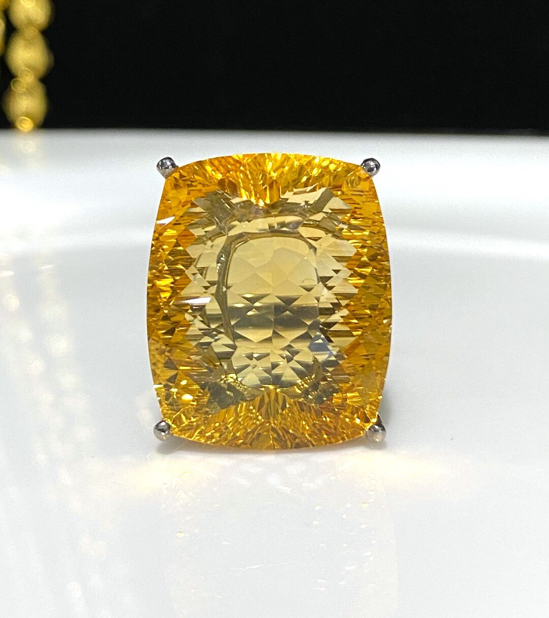 Vintage Sterling Silver Rectangular 49ct Natural Citrine Solitaire Ring ...