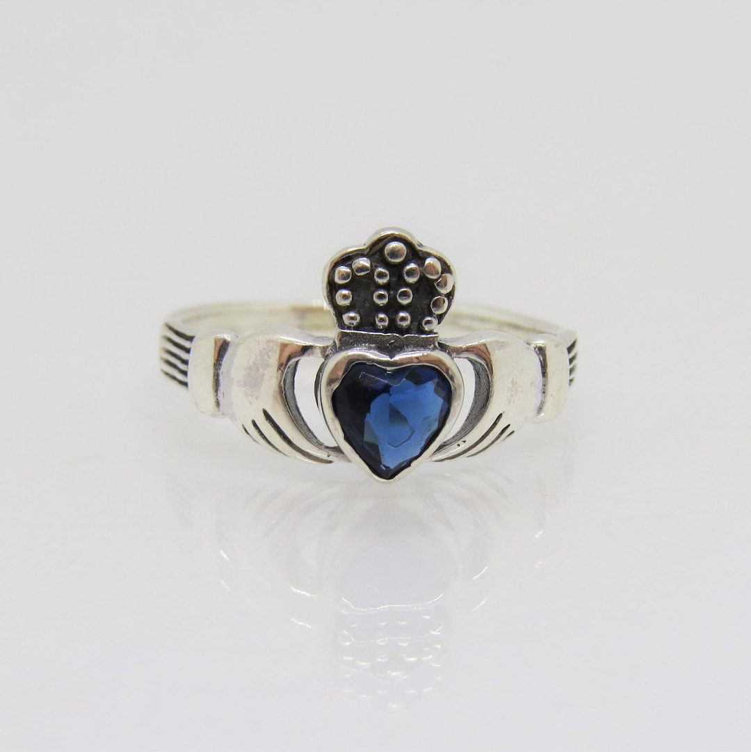 Vintage Claddagh Sterling Silver Blue Sapphire Ring Size 7 - Etsy